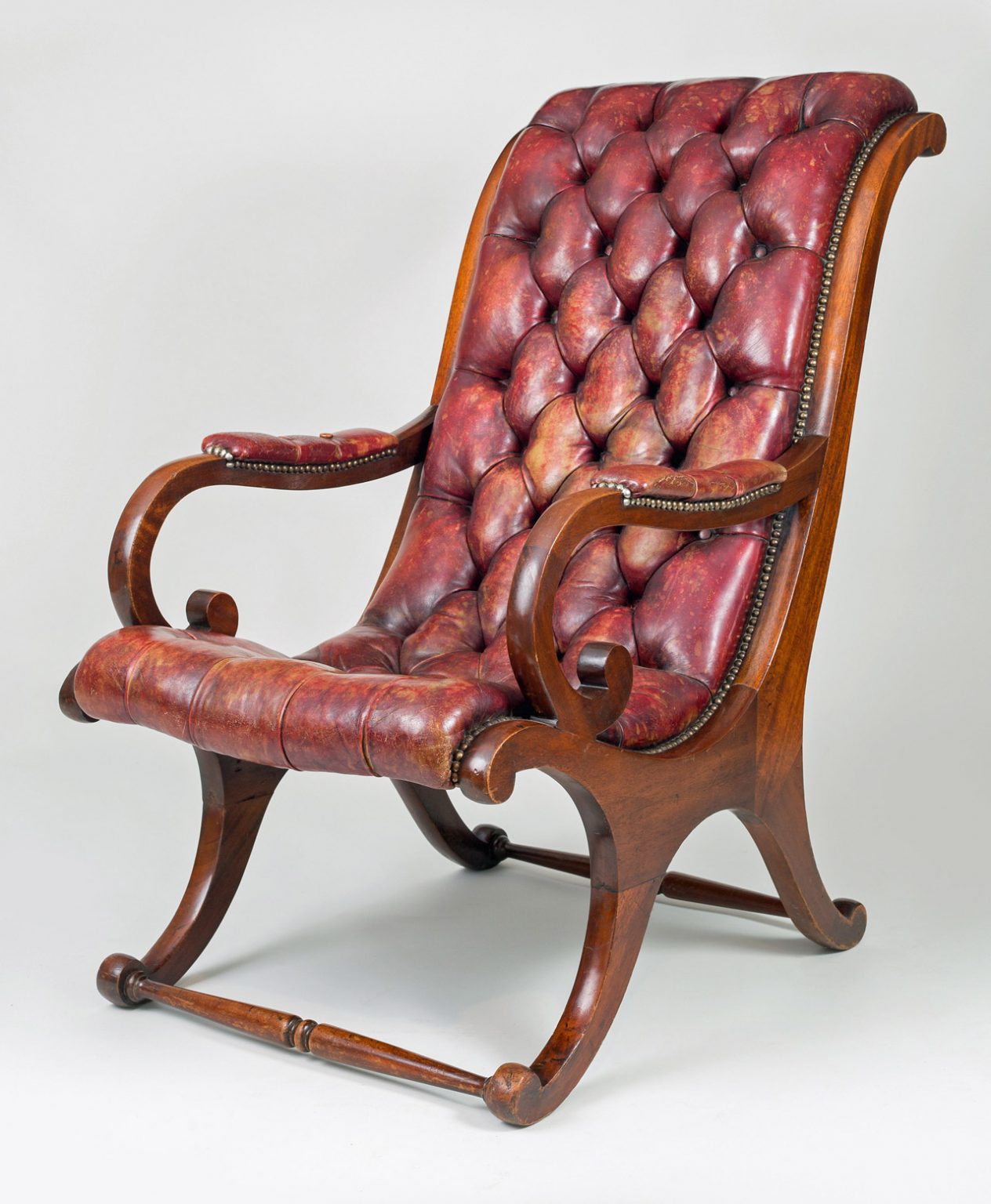 Antique Library Chairs | English Regency Mahogany & Leather Armchair