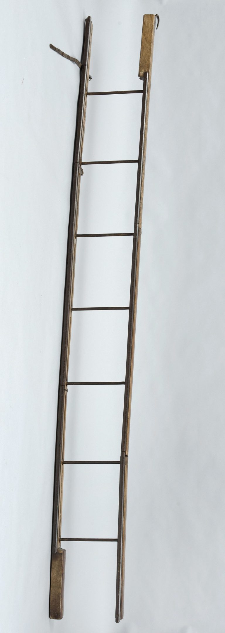 Antique library leather covered folding pole ladder